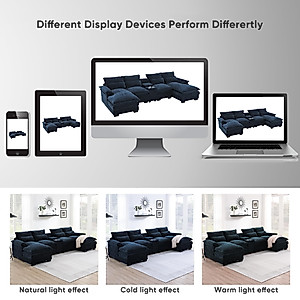 Merax Modern Sectional Sofa with Cupholders, Console and USB Charging Ports, Chenille Upholstered Sleeper Couch & Double Cushions, Symmetrical Chaise Indoor Furniture for Living Room, Apartment, Blue