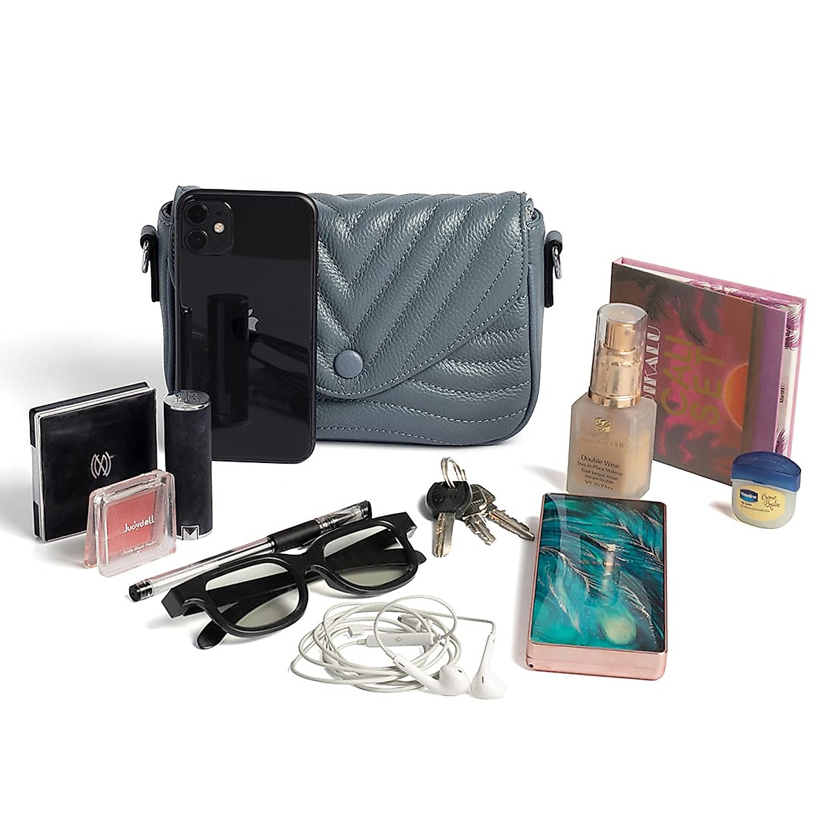 PAPARAZZI Small Quilted Crossbody Bags for Women Genuine Leather Messenger Bag Designer Purses and Handbags, Blue