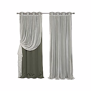 Best Home Fashion uMIXm Tulle Sheer Lace and Blackout 4 Piece Curtain Set – Antique Bronze Grommet Top – 52" W x 84" L – (Set of 4 Panels) (52" W x 84" L - Each Panel, Moss)