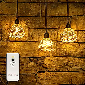 3 Pack Outdoor Battery Operated Chandelier, Small Hanging Rattan Pendant Lights with Remote Control Timer, Warm White Waterproof Lamps for Gazebo Yard Porch Patio Garden Backyard Decor, ALL FORTUNE