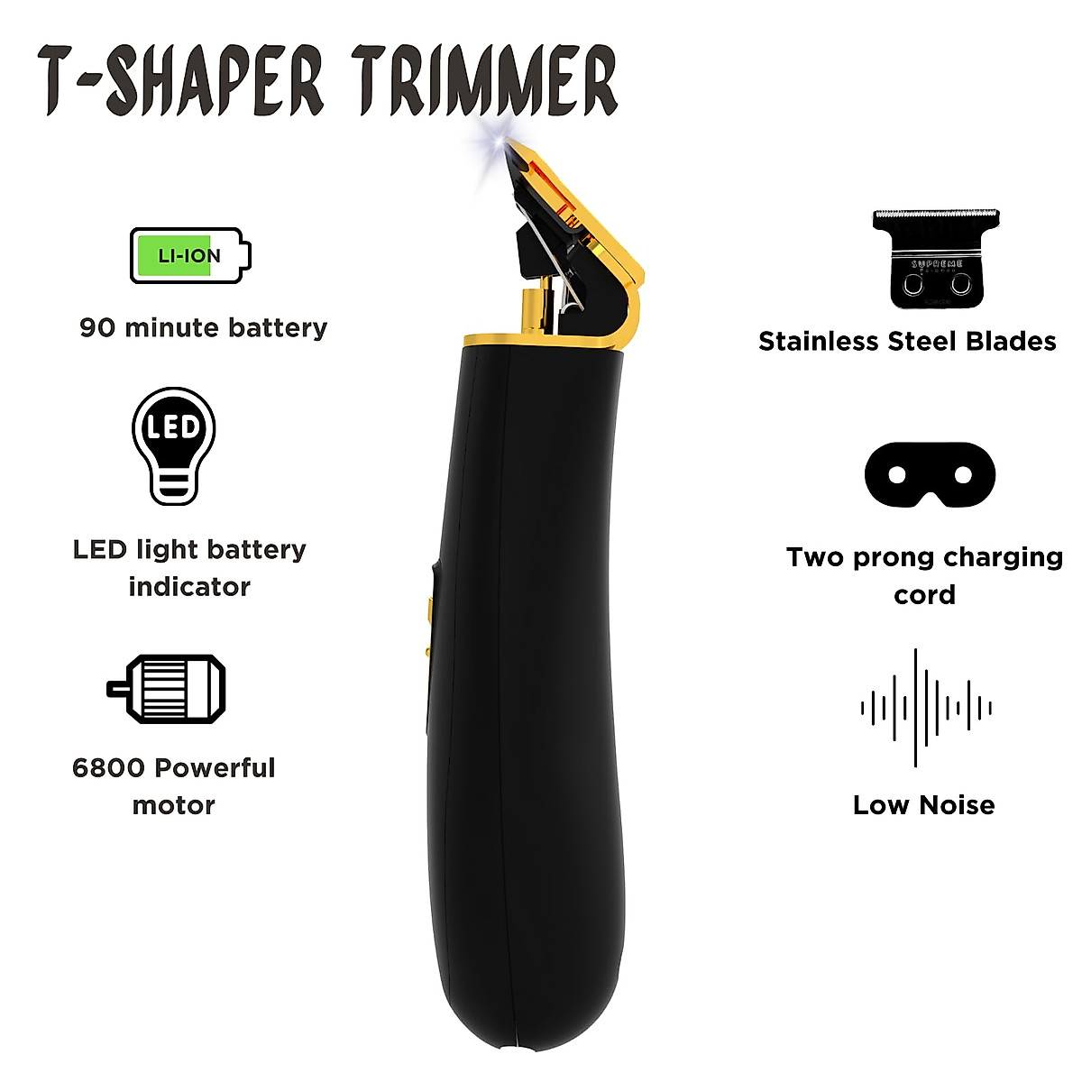 Supreme Trimmer T Shaper | Professional Barber Trimmer Hair Clippers for Men (90 Min Run Time) Cordless Hair Trimmer Zero Gapped Liner Beard Trimmer | ST5220 Black