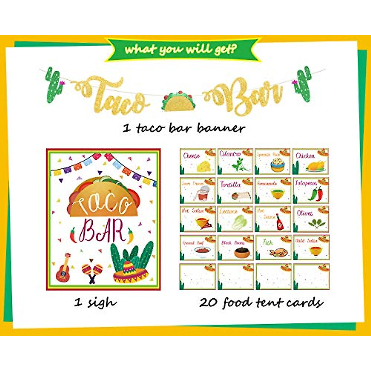 Homond Taco Bar Decoration Kit, Taco Bar Banner Sign Tents Garland for Fiesta Mexican Cinco De Mayo Themed Party, Bachelorette Bridal Shower, 22pcs.