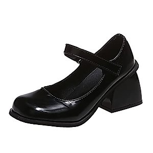 Leisure Women Artificial Leather Solid Color Autumn Thick Sole Square Heels Slip On Lazy People Round Toe Shoes Shoes Women Casual Dress Black