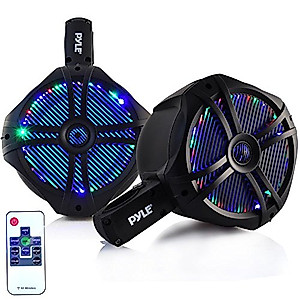 Pyle Waterproof Marine Wakeboard Tower Speakers - 6.5” Dual Subwoofer Speaker Set and 1.0” Tweeters & Marine Bluetooth Stereo Radio - 12v Single DIN Style Boat in Dash Radio Receiver System