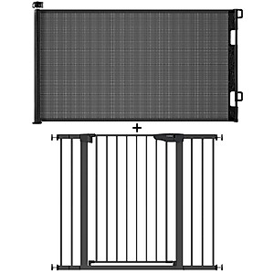 Cumbor 36" Extra Tall, 29.7"- 46" Width Baby Gate for Dogs and Kids & Cumbor 33" Tall, 0"-55" Width Retractable Baby Gate for House, Stairs, Doorways