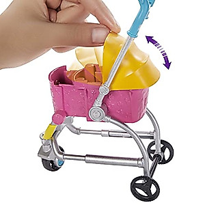 Barbie Dogwalking Doll & Accessories, Stroll & Play Pups Playset with Transforming Stroller, 2 Pets & Handbag, Blonde Doll
