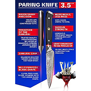 Dalstrong Paring Knife - 3.5 inch - Shogun Series ELITE - Damascus - AUS-10V Japanese Super Steel Kitchen Knife - Vacuum Treated - Vegetable, Fruit Knife - Razor Sharp Cooking Chef's Knife - w/Sheath