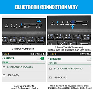 ELIATER Portable Bluetooth Keyboard with Leather Case Cover with for 4.5''-6.8'' iOS, Android and Windows Smart Phones, Detachable with Kickstand