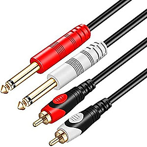 Dual 1/4 inch 2 x 6.35mm TS Mono Male Jack to Dual RCA Male Audio Cable,Tan QY for Phono Microphone Mic Mixer Amplifier,RCA Audio Wire Cords, Interconnect Cable (8M/25Ft)