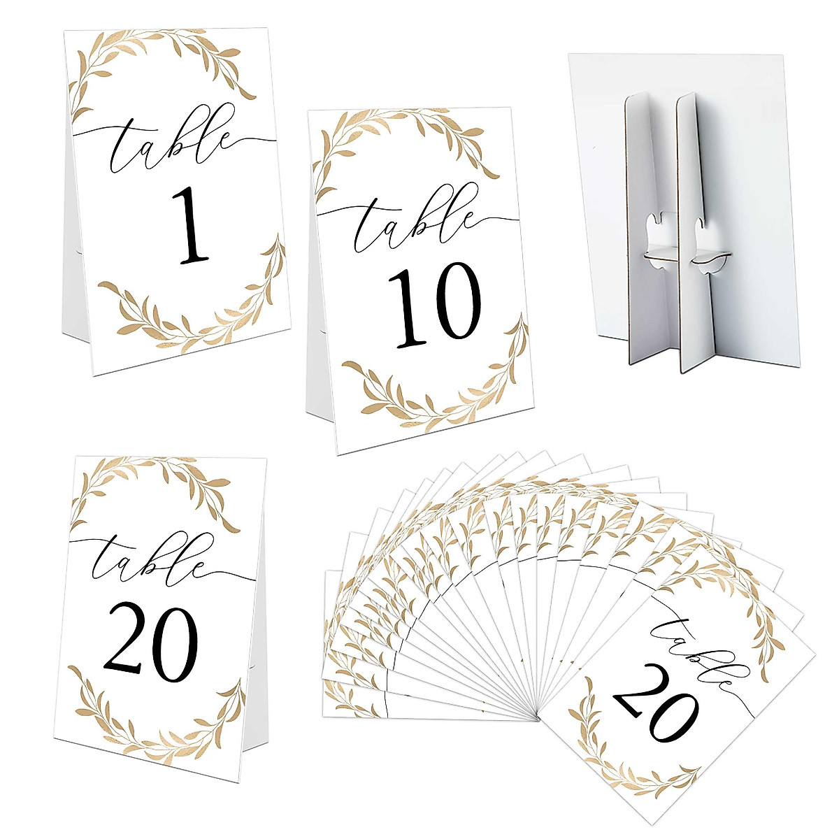 Wedding Table Numbers 1-20, Gold Leaf Wedding Decor, 4x6 Standing Sign Self-Standing Table Numbers for Bridal Showers, Baby Showers, Special Event, Reception & Decorations