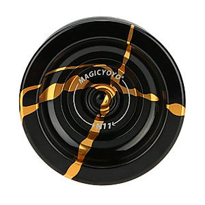 MAGICYOYO N11 Professional Unresponsive Yoyo N11 Alloy Aluminum YoYo Ball (Black with Golden) with Bag, Glove, 12 Yoyo Strings and Responsive Bearing Kit