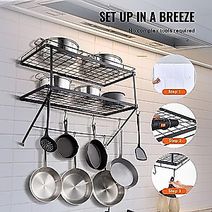 VEVOR Pot Rack Wall Mounted, 30 inch Pot and Pan Hanging Rack, Pot and Pan Hanger with 12 S Hooks, 55 lbs Loading Weight, Ideal for Pans, Utensils, Cookware in Kitchen