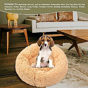 SM4BED Calming Dog Bed for Small Dogs Cats, Kitty Puppy 20'' Round Anti-Anxiety Warm Fluffy Plush Faux Fur Bed, Soft Anti-Slip Donut Washable Small Pet Bed, Fits up to 25 lbs Pets, White