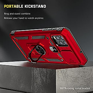 Dretal for Moto G Stylus 5G Case, Motorola G Stylus 5G Case + HD Screen Protector with Kickstand & Slide Lens Protector Cover, Heavy Duty Armor Shockproof Rugged Military Grade Case (JS-Red)