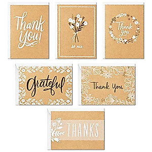 Hallmark Thank You Cards Assortment, Rustic Flowers (48 Thank You Notes with Envelopes) & Thank You Cards Assortment, Rustic Kraft (48 Thank You Notes with Envelopes), Grey (5STZ1160)