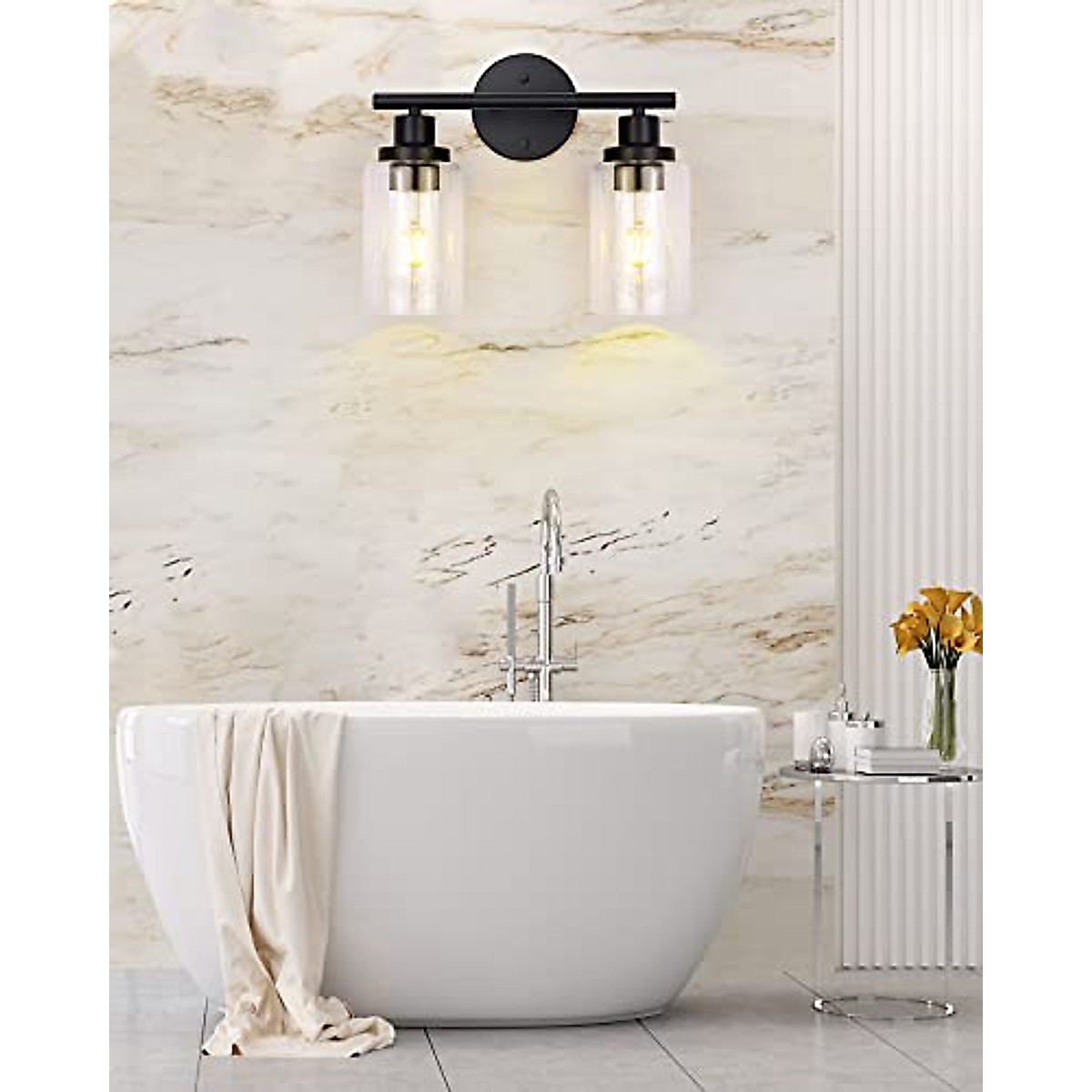 Bathroom Vanity Light,2 Light Black Bathroom Light Fixtures,Vanity Lights for Bathroom,Modern Wall Sconces with Clear Glass Shade,Bathroom Lamp,for Bathroom Vanity Bedroom Farmhouse Living Room