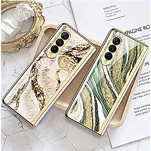 SHIEID Samsung Z Fold 4 Case, Z Fold 4 Case Ultra-Thin Tempered Glass Phone Case Protective Cover for Samsung Galaxy Z Fold 4 5G Fashion Electroplated PC Back Cover, Marble-3