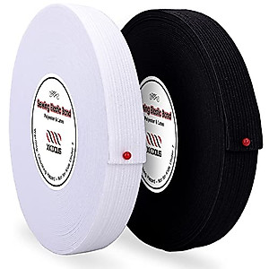 XKDOUS Elastic Band for Sewing, 0.75 Inch 16 Yards 2 Roll Knit Elastic Bands for Sewing Waistband and Pants Waist, High Elasticity(8 Yard White, 8 Yard Black)