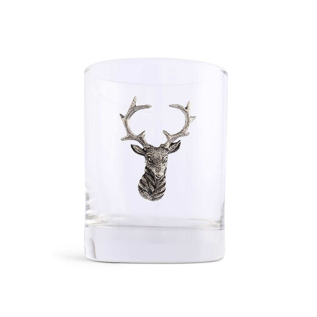 Vagabond House Pewter Elk/Deer Head Double Old Fashion/Bar/Whiskey/Juice/Rocks Deer Head Tumbler Glass Sold as Single 4.5 inch Tall 8 oz