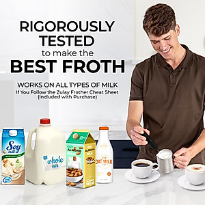 Zulay Powerful Milk Frother Wand - Mini Milk Frother Handheld Stainless Steel - Battery Operated Drink Mixer for Coffee, Lattes, Cappuccino, Matcha - FrothMate Milk Frother Gift - Black & Copper