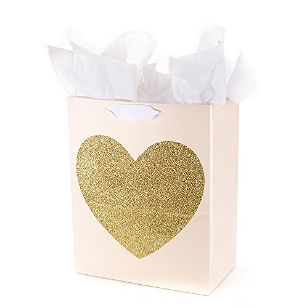 Hallmark 13" Large Gift Bag with Tissue Paper (Gold Glitter Heart) for Birthdays, Bridal Showers, Weddings, Anniversaries, Sweetest Day and More
