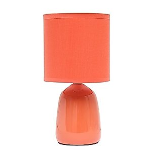Simple Designs LT1134-ORG 10.04" Tall Traditional Ceramic Thimble Base Bedside Table Desk Lamp w Matching Fabric Shade for Home Decor, Nightstand, Bedroom, Living Room, Entryway, Office, Orange