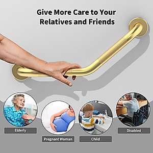 20 Inch Angled Grab Bar 4 Pack, YuanDe Brushed Gold Bathroom Grab Bar Handle w/Anti-Slip Knurled Grip, Stainless Steel Bath Balance Bar, 1.25" Tube Safety Hand Rail Support,Handicap Elderly Senior