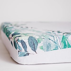 NODNAL CO. Leafy Pack n Play Playard Portable Mini Crib Fitted Sheet for Baby Mattress - Jersey Knit Cotton Unisex Girl/Boy for Pack and Play - Gender Neutral Floral Eucalyptus (Leafy Border)