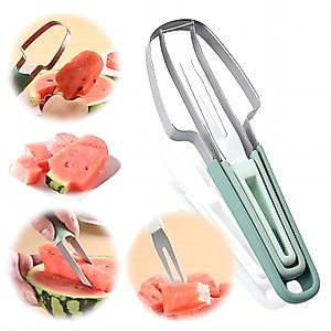 VRLOFY Watermelon Cutter Slicer Tool,3-in-1 Stainless Steel Watermelon Cutter Slicer Tool,Watermelon Popsicle Cutter Watermelon Fork Slicer Cutter Melon Cutter Watermelon Knife Fruit Cutter