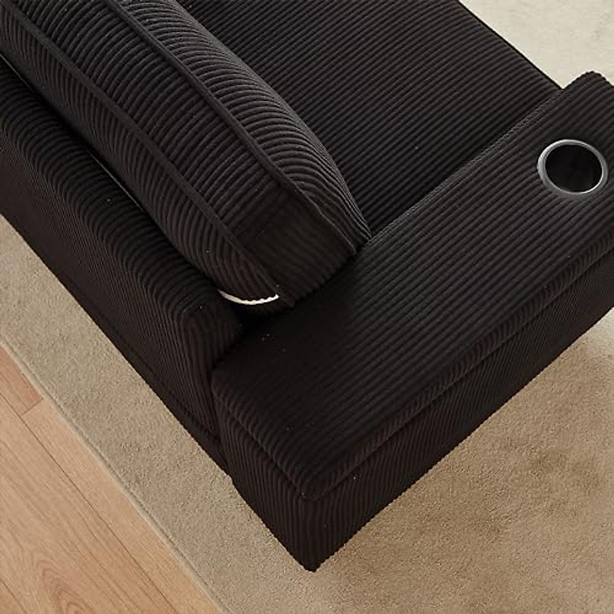 ERYE Modern Living Room Upholstered 3 Seater Sofa Couch Deep Seat Soft Corduroy Sofa&Couch with Storage Armrests, 2 Cupholders, Type-C and USB Charging Ports for Home, Apartment, Office