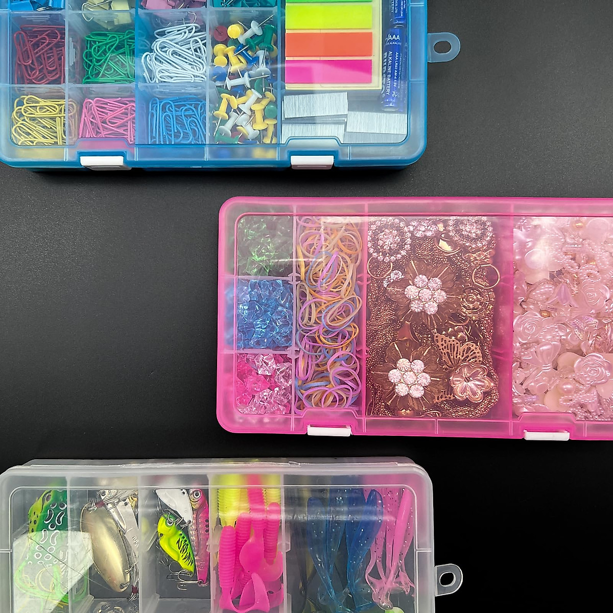 DUOFIRE Plastic Organizer Container Storage Box Adjustable Divider Removable Grid Compartment for Jewelry Beads Earring Tool Fishing Hook Small Accessories(18 grids, White X 2)