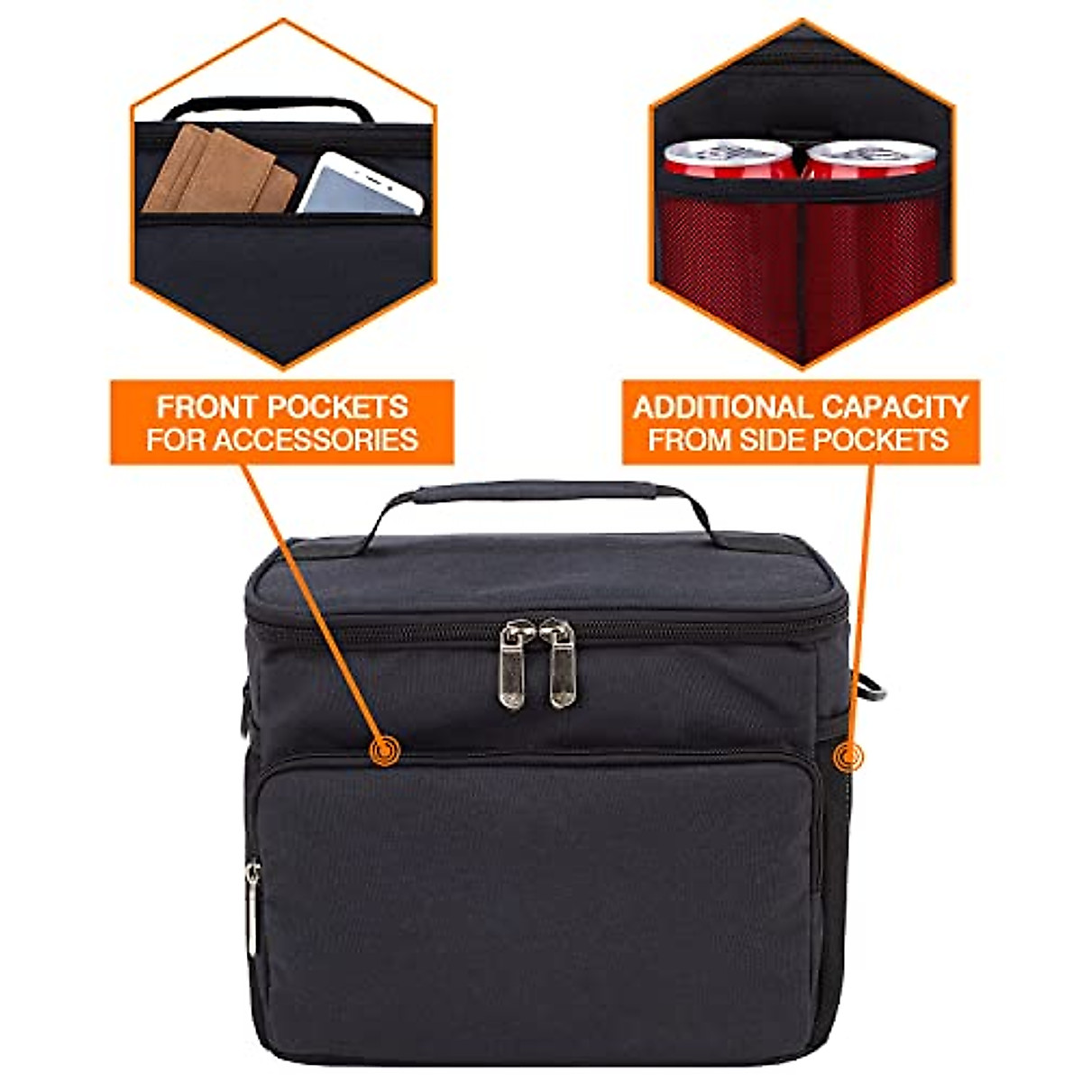 Venture Pal Insulated Lunch Bags for Women/Men - Large Resuable Leakproof Lunch Box with Removable Shoulder Strap,Durable Cooler Tote Bag for Work Picnic Beach-Black