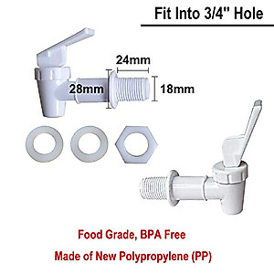 Replacement Cooler Faucet 4 White Water Dispenser Tap Set. BPA Free Plastic Spigot.