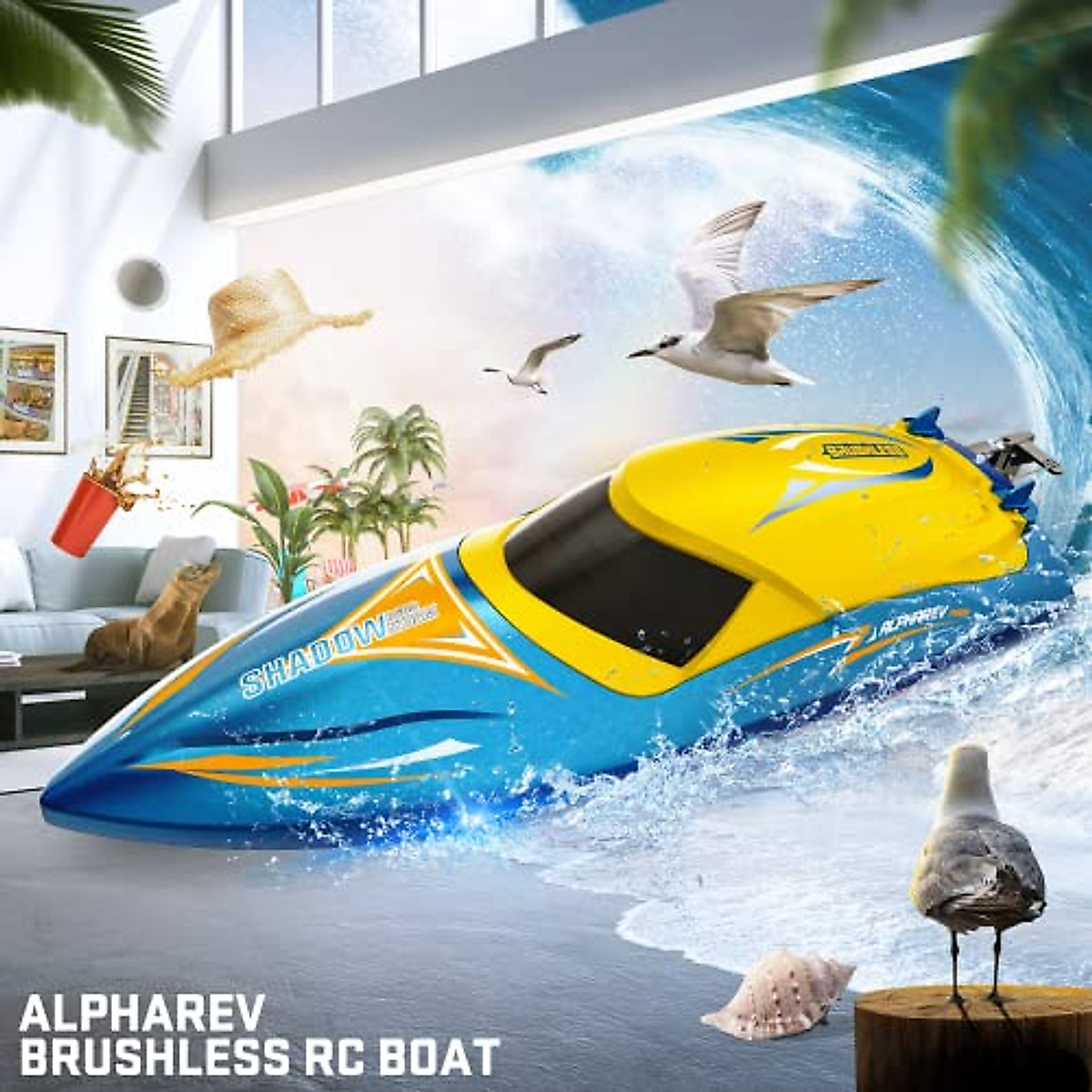ALPHAREV Brushless RC Boat - R608 30+ MPH Fast Remote Control Boat for Pool & Lake, 2.4GHz RC Boats for Adults, RC Speed Boat with Brushless Motor, Summer Outdoor Water Toys Birthday Gifts for Boys