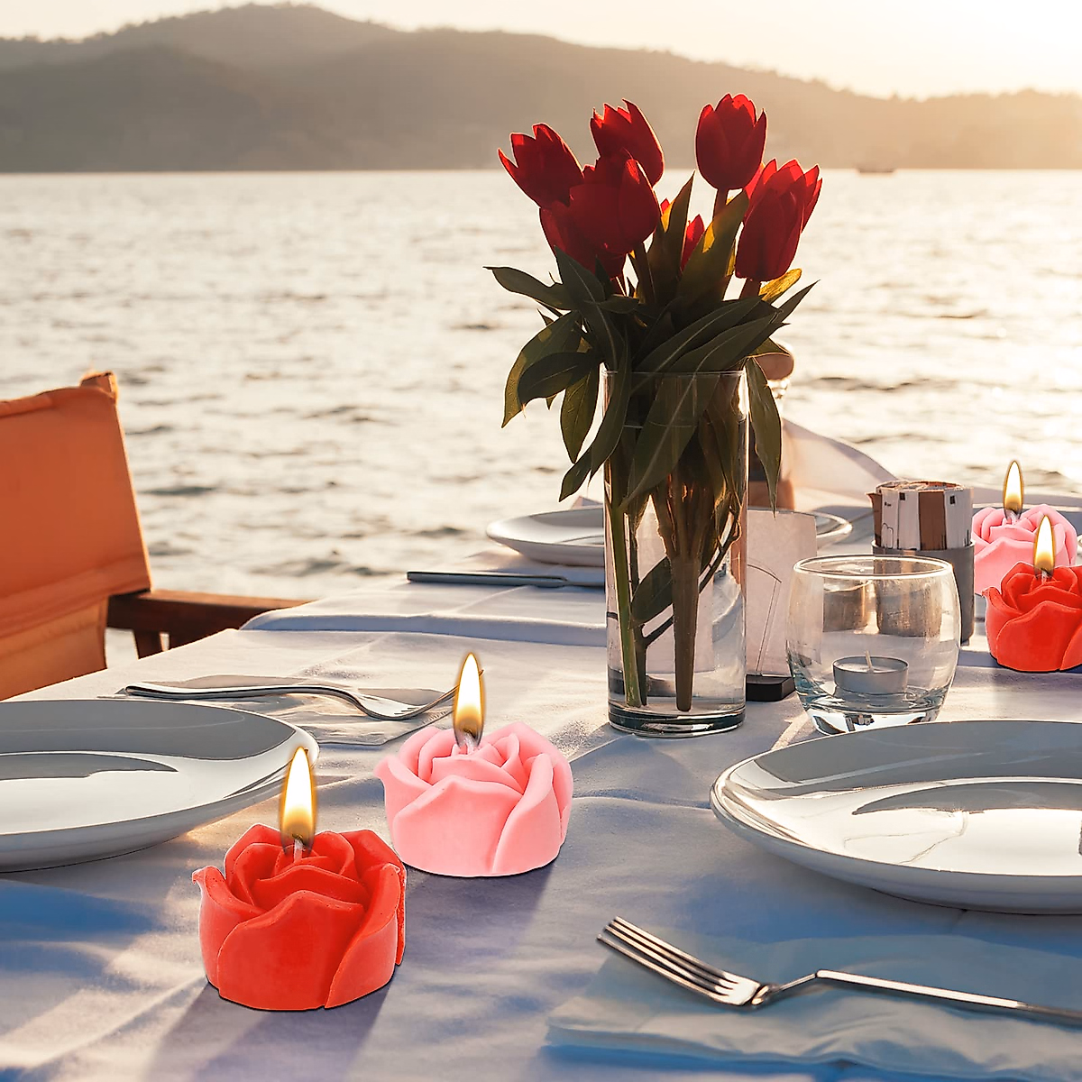 Pink Rose Candle Set with Romantic aestheticscented Candles Gift Set for Women Valentine's Day Wedding Party Birthday Home Decoration Candles (2pcs/Pink+2pcs/Red)