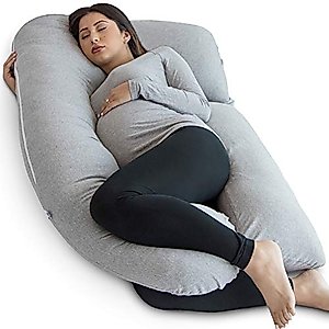 Pharmedoc Pregnancy Pillows, U-Shape Full Body Pillow -Removable Jersey Cotton Cover - Grey - Pregnancy Pillows for Sleeping - Body Pillows for Adults, Maternity Pillow and Pregnancy Must Haves