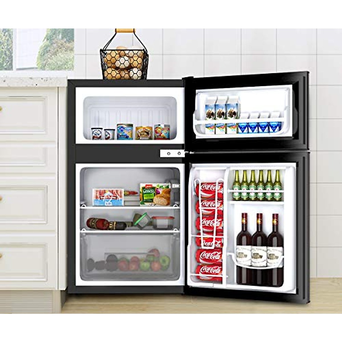 Safeplus Compact Refrigerator, 3.2 cu ft. Unit Cold-rolled Sheet Mini Refrigerator with freezer, Dorm fridge with Adjustable Removable Shelves…