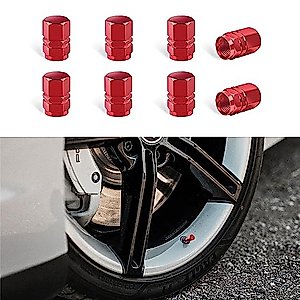 Kewucn 8 PCS Car Tire Valve Caps, Aluminum Alloy Air Caps Cover with Rubber Ring, Corrosion Resistant Airtight Dust Proof Covers, Universal for SUVs, Trucks, Motorcycles and Bikes (Red)
