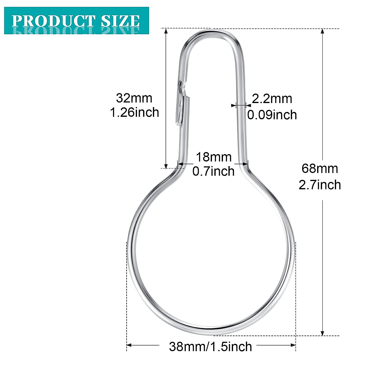 Queekay Metal Shower Curtain Hooks Hanging Clips Metal Curtain Rings Practical Reusable Shower Hangers for Bathroom Bedroom Kitchen Home Applications(Silver,60 Pieces)