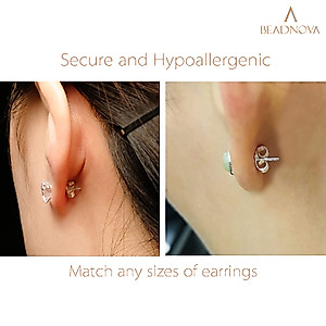 BEADNOVA 925 Sterling Silver Earring Backs Butterfly Earring Backing for Studs Locking Earring Backs Hypoallergenic Earring Backings Replacement Secure Earring Backs for Posts (12 pcs)