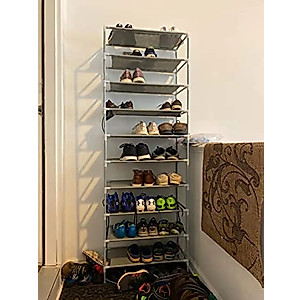 Fansdurack Shoe Rack-Shoe Rack Storage Organizer 10 Tier Shelf 9 Tier Non-Woven Compartment Portable Shoe Rack With Dustproof Cover Vertical Shoe Rack for Cloest Easy to Assembly (Grey)