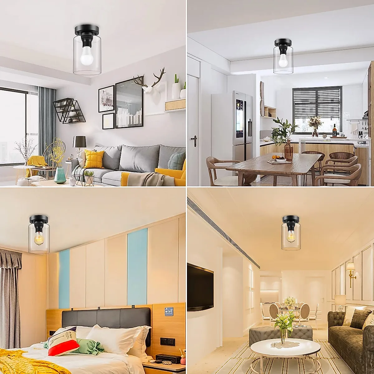 Boostarea Semi Flush Mount Ceiling Light, Industrial Hanging Ceiling Pendant Lamp With Clear Glass Shade, Farmhouse Light Fixture for Porch Hallway Corridor Kitchen Bathroom Bedroom, Bulb Not Included