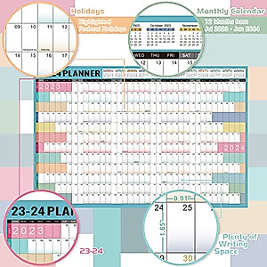 2023-2024 Yearly Wall Calendar - July 2023 - June 2024, Yearly Wall Calendar 2023-2024, 2023-2024 Wall Calendar with Holidays, 23.1" x 34.6" (Open), Year-Round Large Wall Calendar, Colorful, Thick Paper, Double-Sided Small Round Sticks