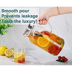 Glass Pitcher - Water Pitcher - Fridge Glass Pitcher with Lid Ice Tea Maker - 86OZ 18/8 Stainless Steel - Easy Clean Heat Resistant Borosilicate Glass Jug for Juice,Milk, Cold or Hot Beverages…