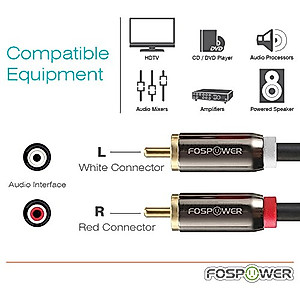 FosPower RCA Y-Adapter (6 Feet), 1 RCA Male to 2 RCA Male Y Splitter Digital Stereo Audio Cable for Subwoofer, Home Theater, Hi-Fi - Dual Shielded | 24K Gold Plated