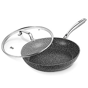 HLAFRG 8 Inch Nonstick Frying Pan with Lid, Grey Granite Skillet with Non Toxic APEO & PFOA Free,Even Heating and Less Oil,8 Inch Omelet Pan with Heat-Resistant Handle,Suitable for All Stove,Oven Safe