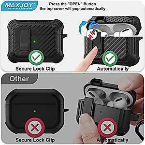 Maxjoy for AirPods Pro 2nd Generation Case Cover, AirPods Pro 2/ Pro Protective Case with Automatic Secure Lock Cover with Keychain Compatible with Apple Airpods Pro 2 2023 2022/Pro 2019, Black