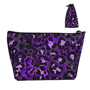 Women's Lightweight Makeup Bag Pouch Compatible with Purple Cheetah Leopard Print, Funny Travel Cosmetic Bag Portable Pencil Bag with Zip for Office College Christmas Gift