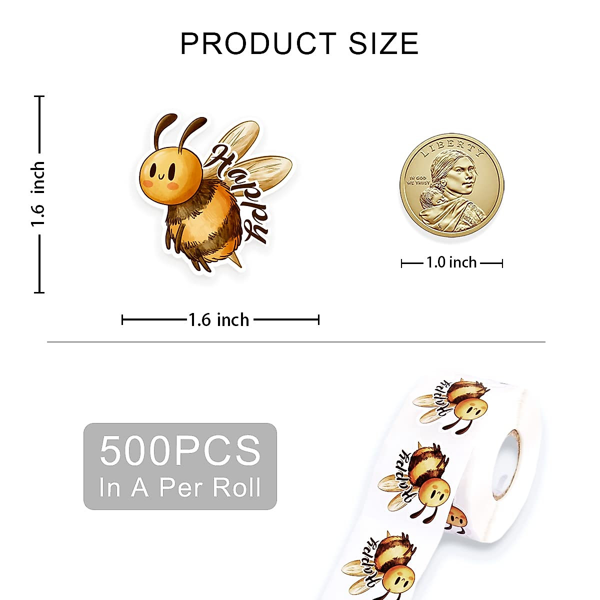 Bee Happy Sticker,Funny Bee Happy Small Business Stickers,Bumble Bee Stickers,Cute Bee Stickers Small 500 PCS