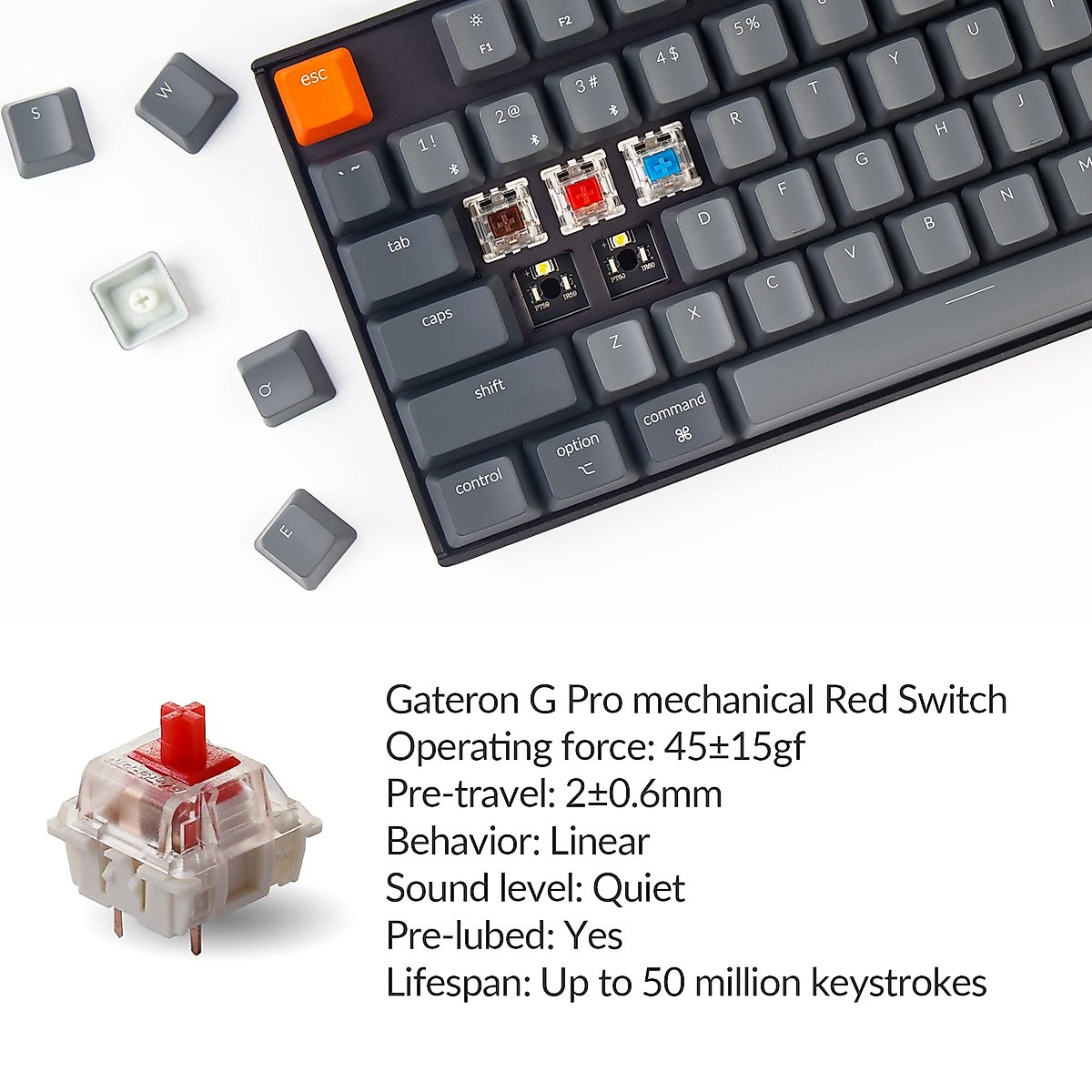 Keychron K8 Hot-swappable Wireless Bluetooth 5.1/Wired USB Mechanical Keyboard with Gateron G Pro Red Switch/White LED Backlit/N-Key Rollover, Tenkeyless 87-Key Computer Keyboard for Mac Windows